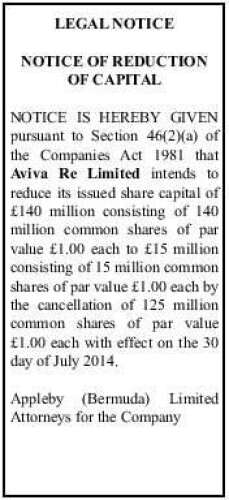 LEGAL NOTICE NOTICE OF REDUCTION OF CAPITAL NOTICE IS HEREBY GIVEN ...