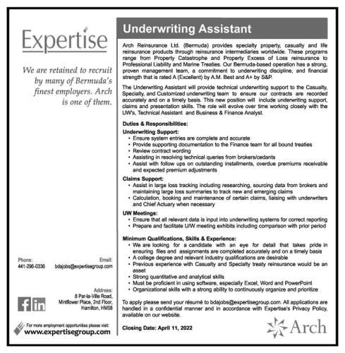 Underwriting Assistant - The Royal Gazette | Bermuda News, Business ...