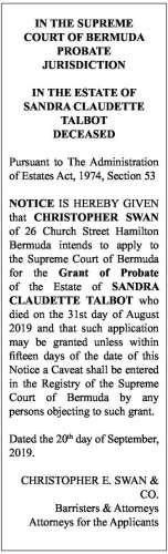 The Estate of Sandra Claudette Talbot- Grant - The Royal Gazette ...