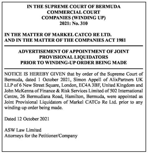 MARKEL CATCO RE LTD. - The Royal Gazette | Bermuda News, Business ...