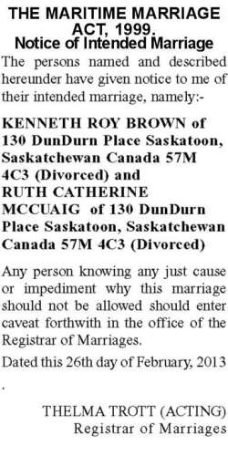 THE MARITIME MARRIAGE ACT, 1999. Notice of Intended Marriage The ...