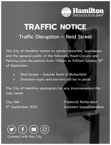 TRAFFIC NOTICE Traffic Disruption â€“ Reid Street - The Royal Gazette ...
