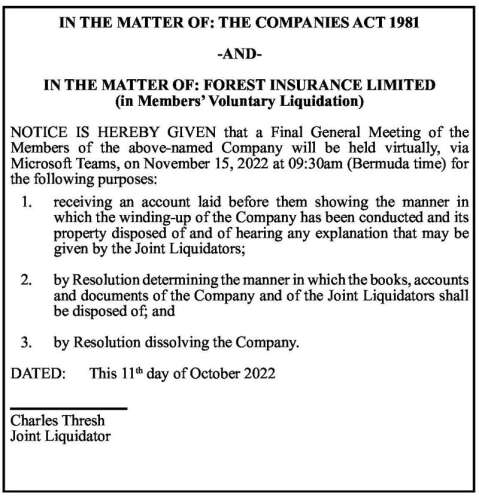 FOREST INSURANCE LIMITED - The Royal Gazette | Bermuda News, Business ...