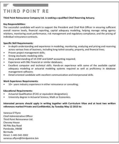 Chief Reserving Actuary - The Royal Gazette | Bermuda News, Business ...