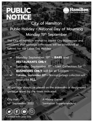 City of Hamilton Public Holiday - National Day of Mourning Monday 19th ...