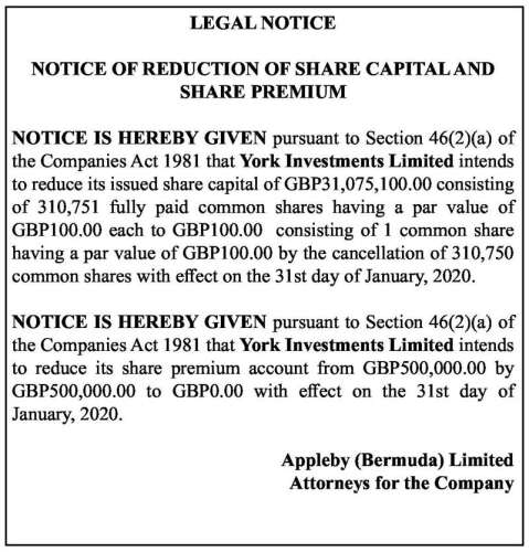 Notice Of Reduction Of Share Capital and Share Premium - The Royal ...