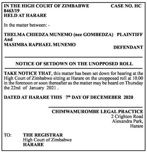 NOTICE OF SETDOWN ON THE UNOPPOSED ROLL - The Royal Gazette | Bermuda ...
