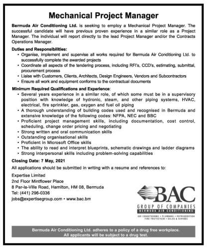 Mechanical Project Manager - The Royal Gazette | Bermuda News, Business ...