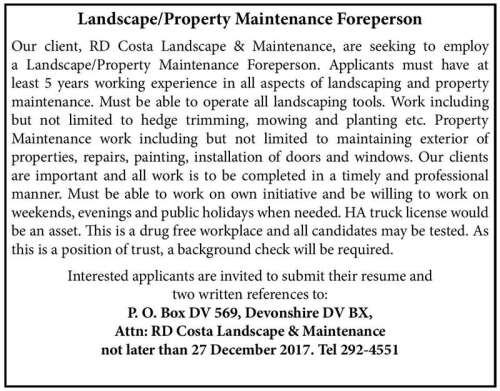 Landscape/Property Maintenance Foreperson - The Royal Gazette | Bermuda ...