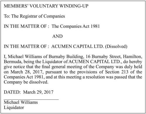 Acumen Capital Ltd. (Dissolved) - The Royal Gazette | Bermuda News ...