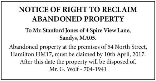 Notice to reclaim abandoned Property - The Royal Gazette | Bermuda News ...