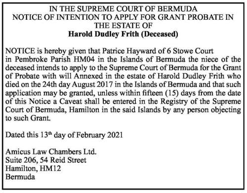 THE ESTATE OF Harold Dudley Frith Notice of Intention - The Royal ...