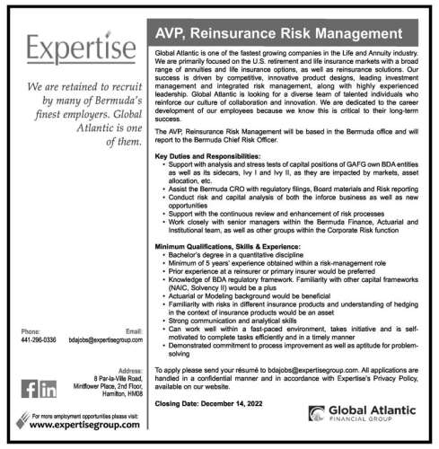 AVP, Reinsurance Risk Management - The Royal Gazette | Bermuda News ...