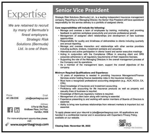 Senior Vice President - Strategic Risk Solutions - The Royal Gazette ...