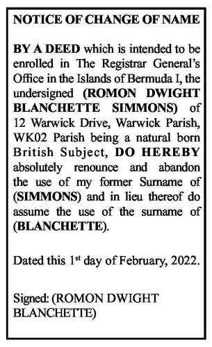 Deed Poll The Royal Gazette Bermuda News Business Sports Events