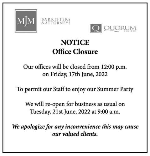 NOTICE Office Closure - The Royal Gazette | Bermuda News, Business ...