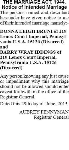 THE MARRIAGE ACT, 1944. Notice of Intended Marriage The persons named ...