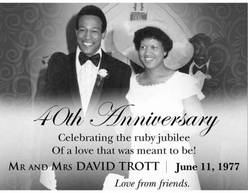 Happy 40th Anniversary Mr and Mrs Trott - The Royal Gazette | Bermuda ...