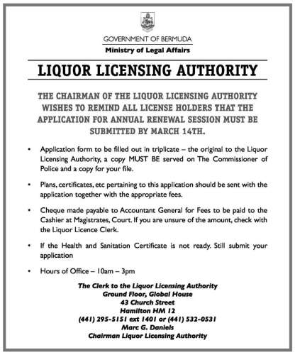 Liquor License Annual Renewal - The Royal Gazette | Bermuda News ...
