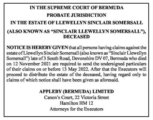In The Estate of Llewellyn Sinclair Somersall - Claims - The Royal ...