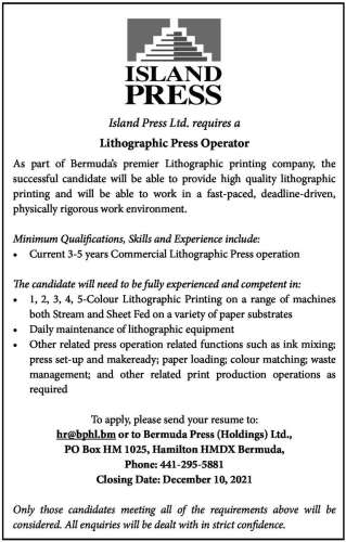 Lithographic Press Operator - The Royal Gazette | Bermuda News ...