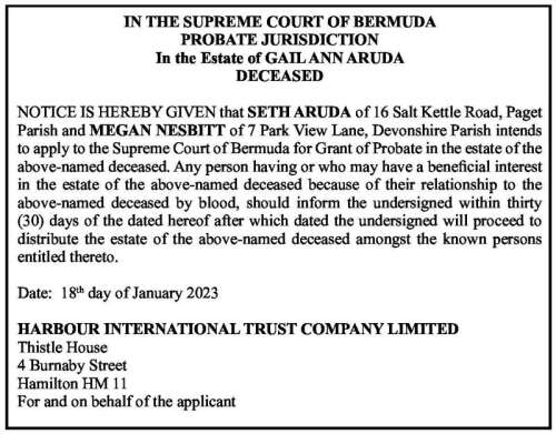 NOTICE TO CREDITORS - IN THE ESTATE OF GAIL ANN ARUDA DECEASED - The ...